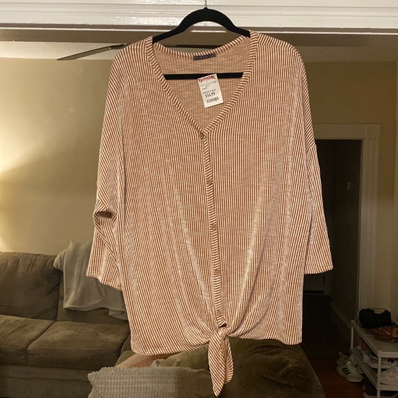 Tops | Nwt Gyft 3x Burnt Orange And White Stripes Tie Front | Poshmark